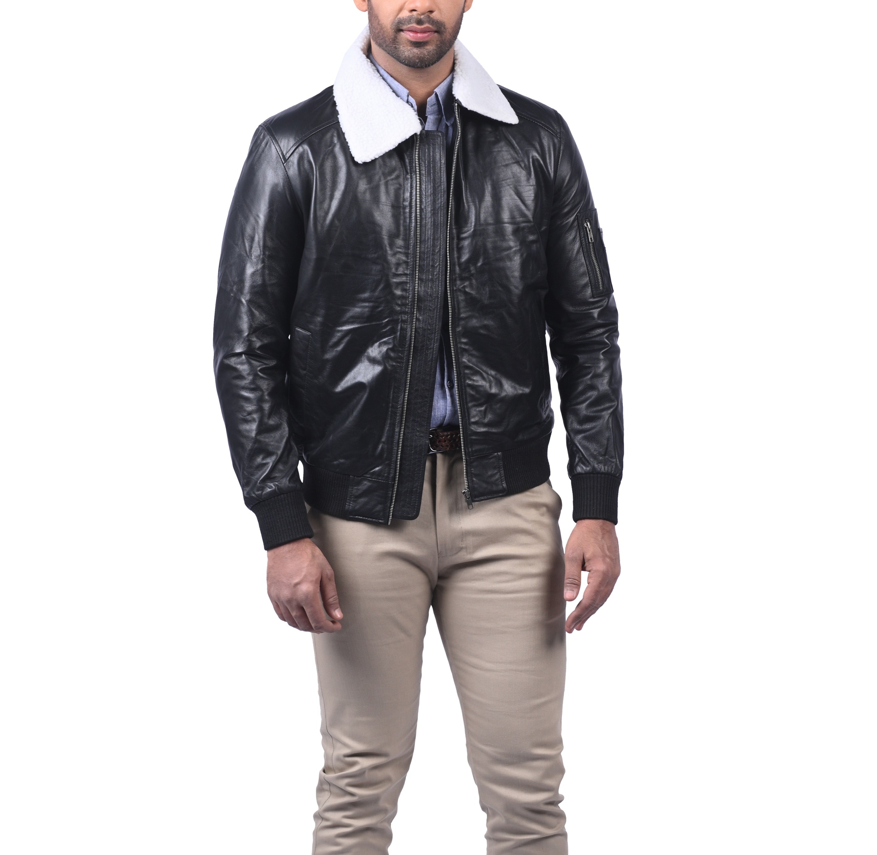 Warm Winter Jacket A3 Pilot Bomber Fur Collar Black Aviator Faux ...