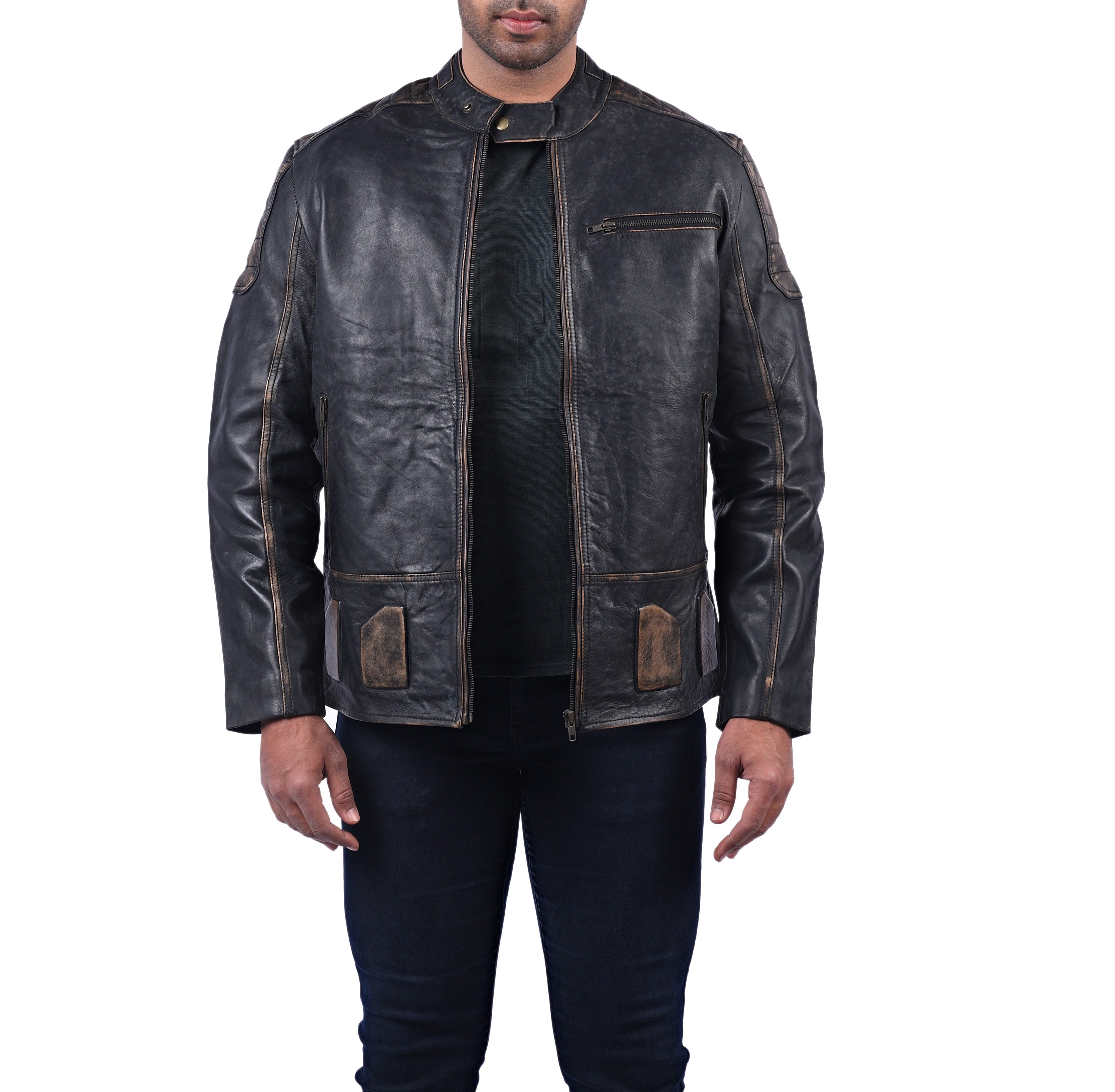 Mens Leather Jacket Racer Riding Black Biker Joe Rocket Motorcycle ...