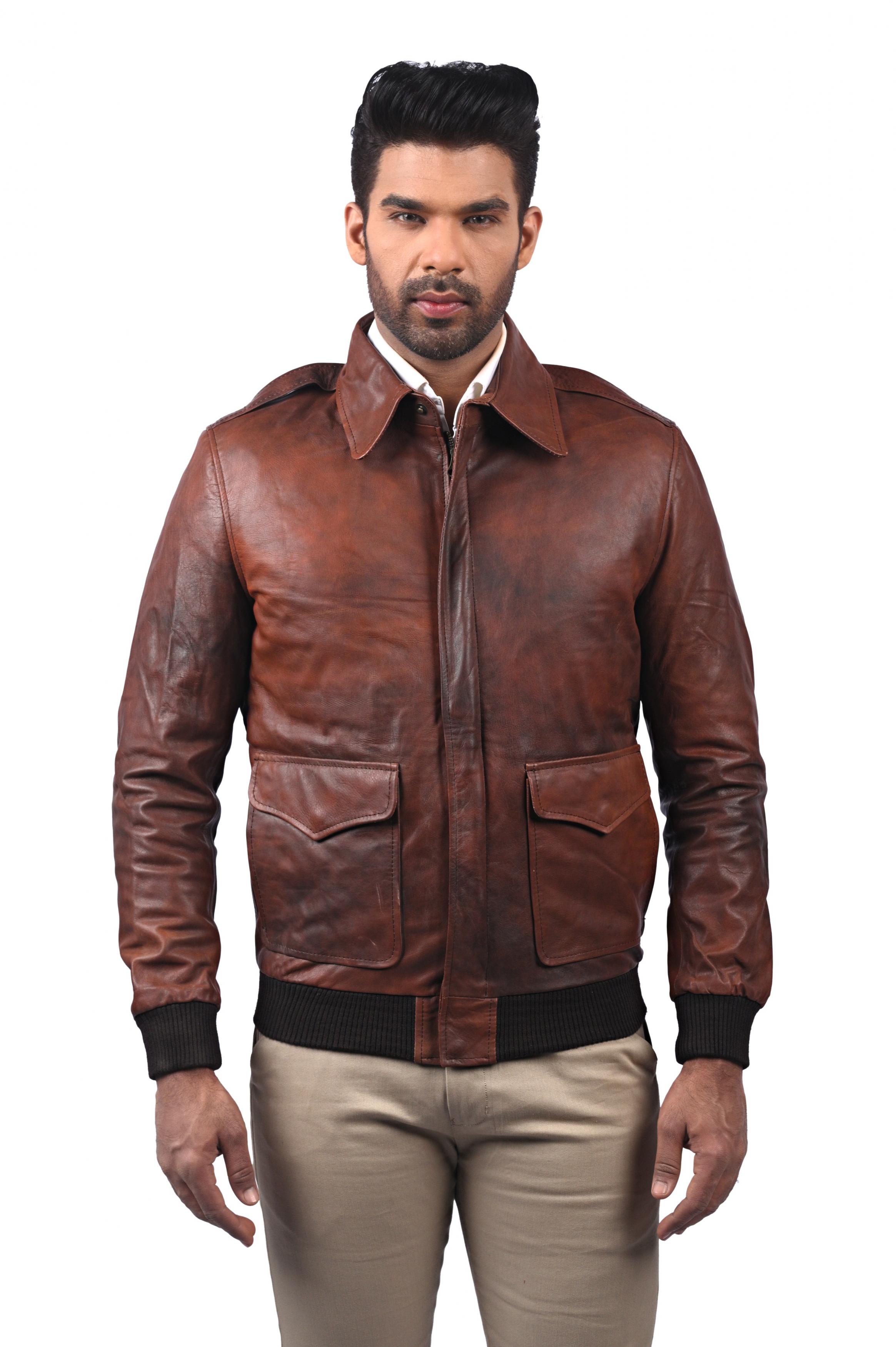 Bike Riding Jackets Vintage Shirt Collar Ribbed Biker Brown Leather ...