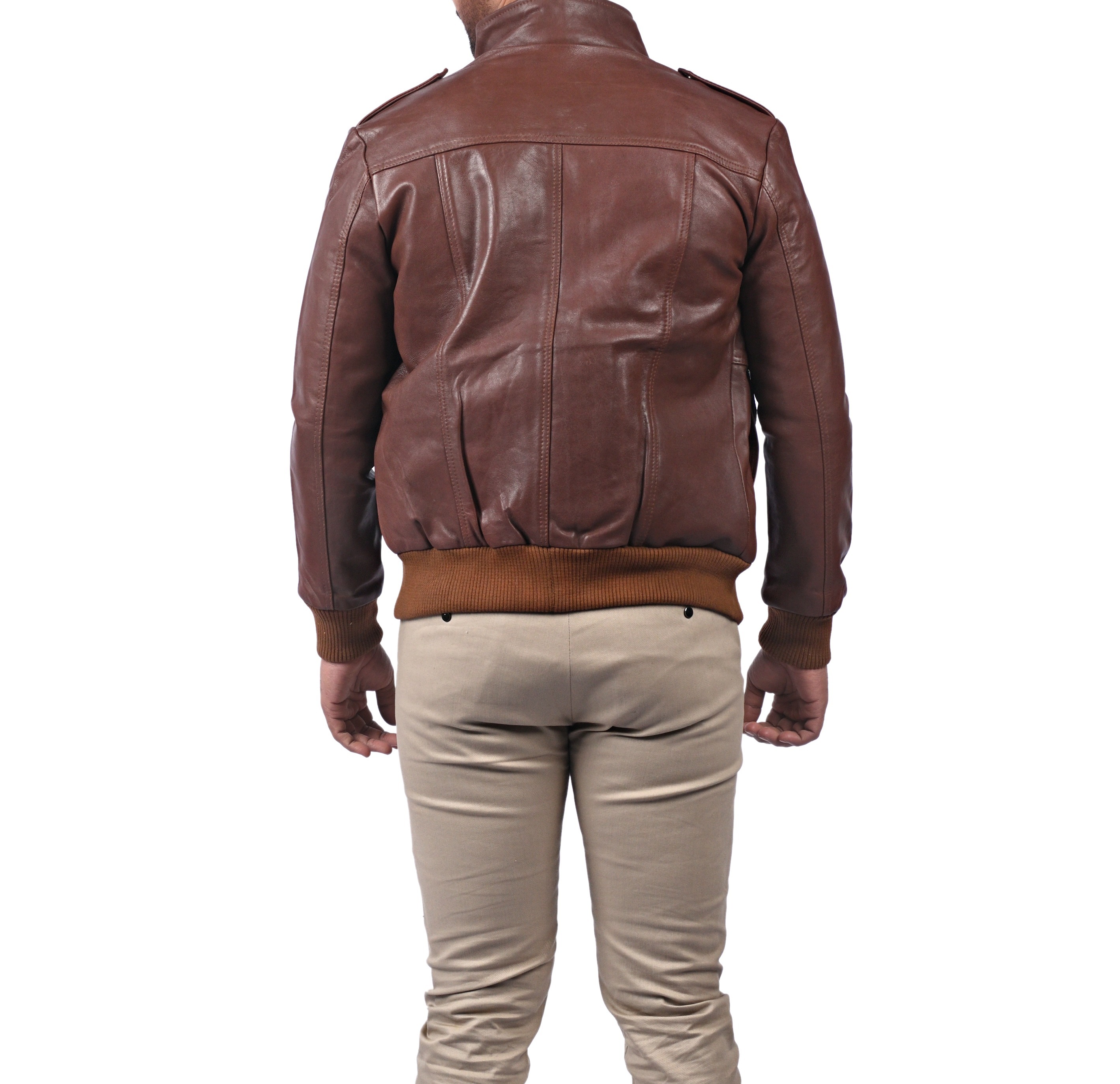 Unisex Baseball Brown Aviator Flight Brown Ribbed Bomber Leather ...