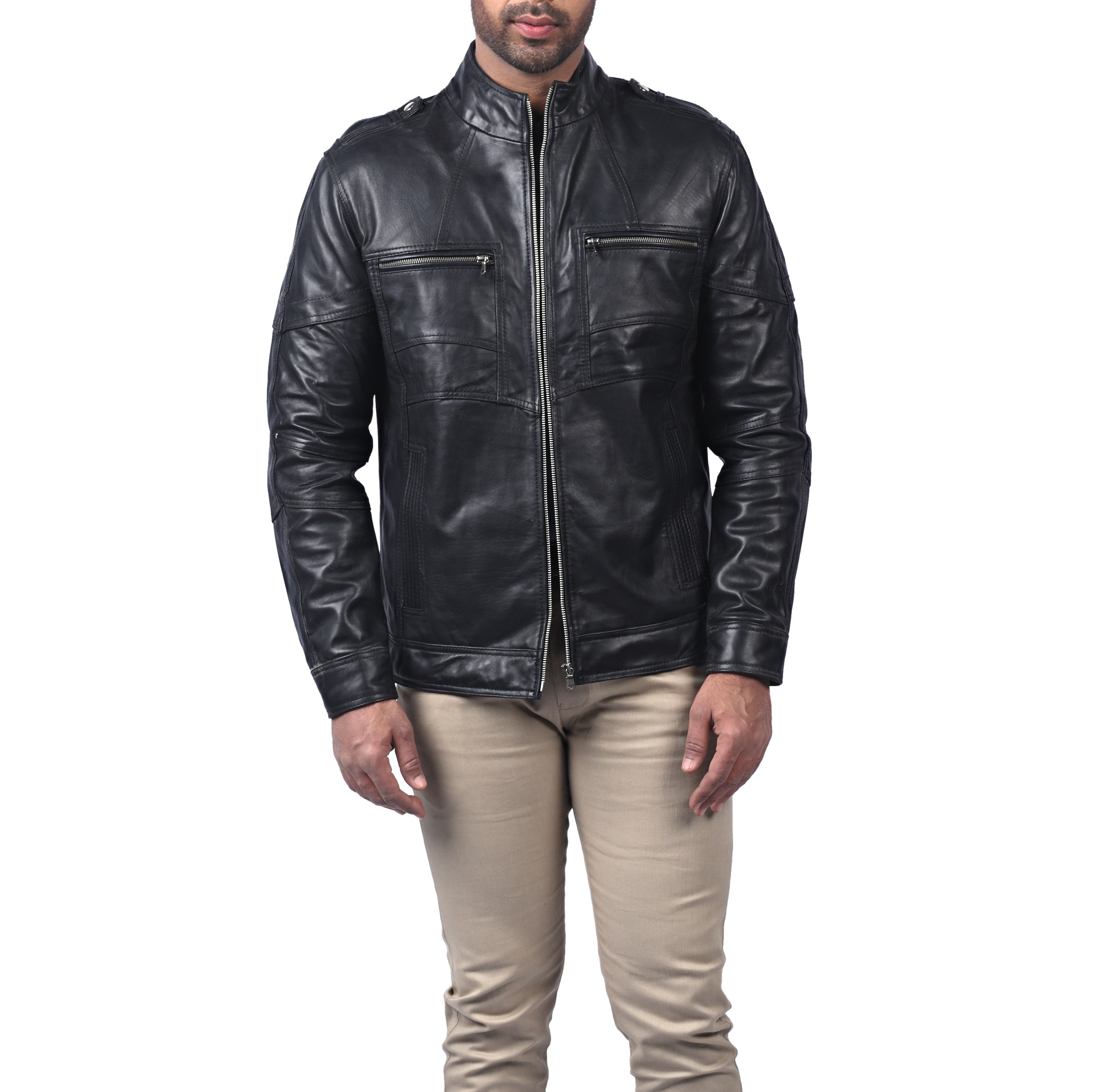 Mens Black Genuine Leather Biker Black Real Leather Motorcycle Jacket ...