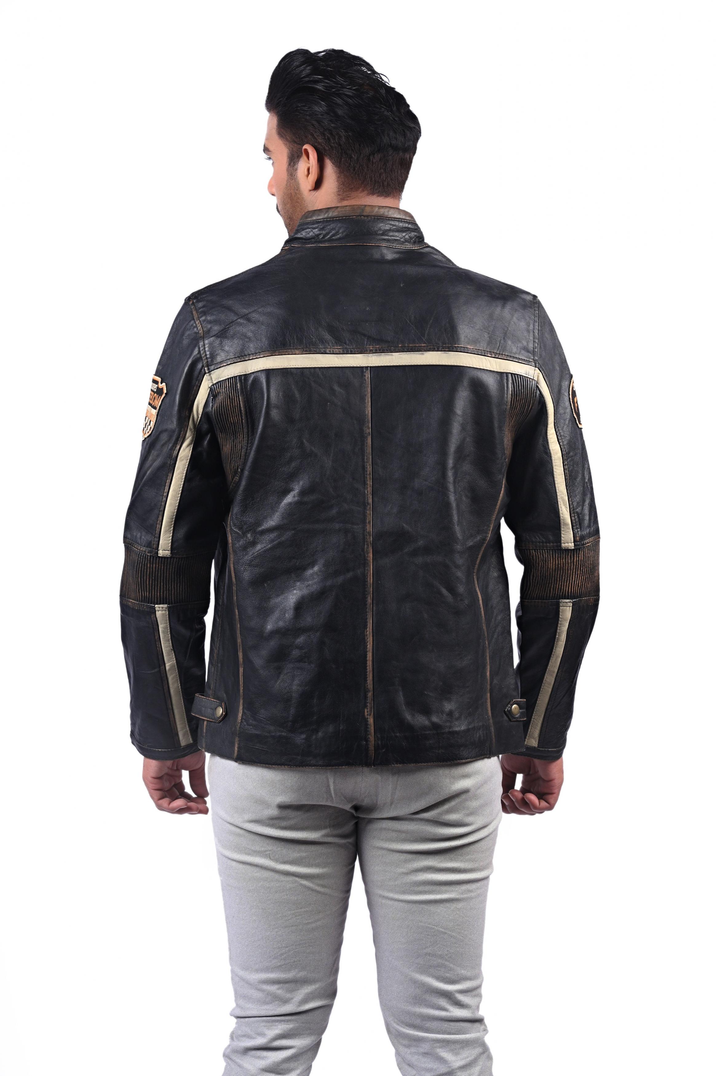 Men Biker Cafe Racer Rider Racing Embroidered Black Real Leather ...