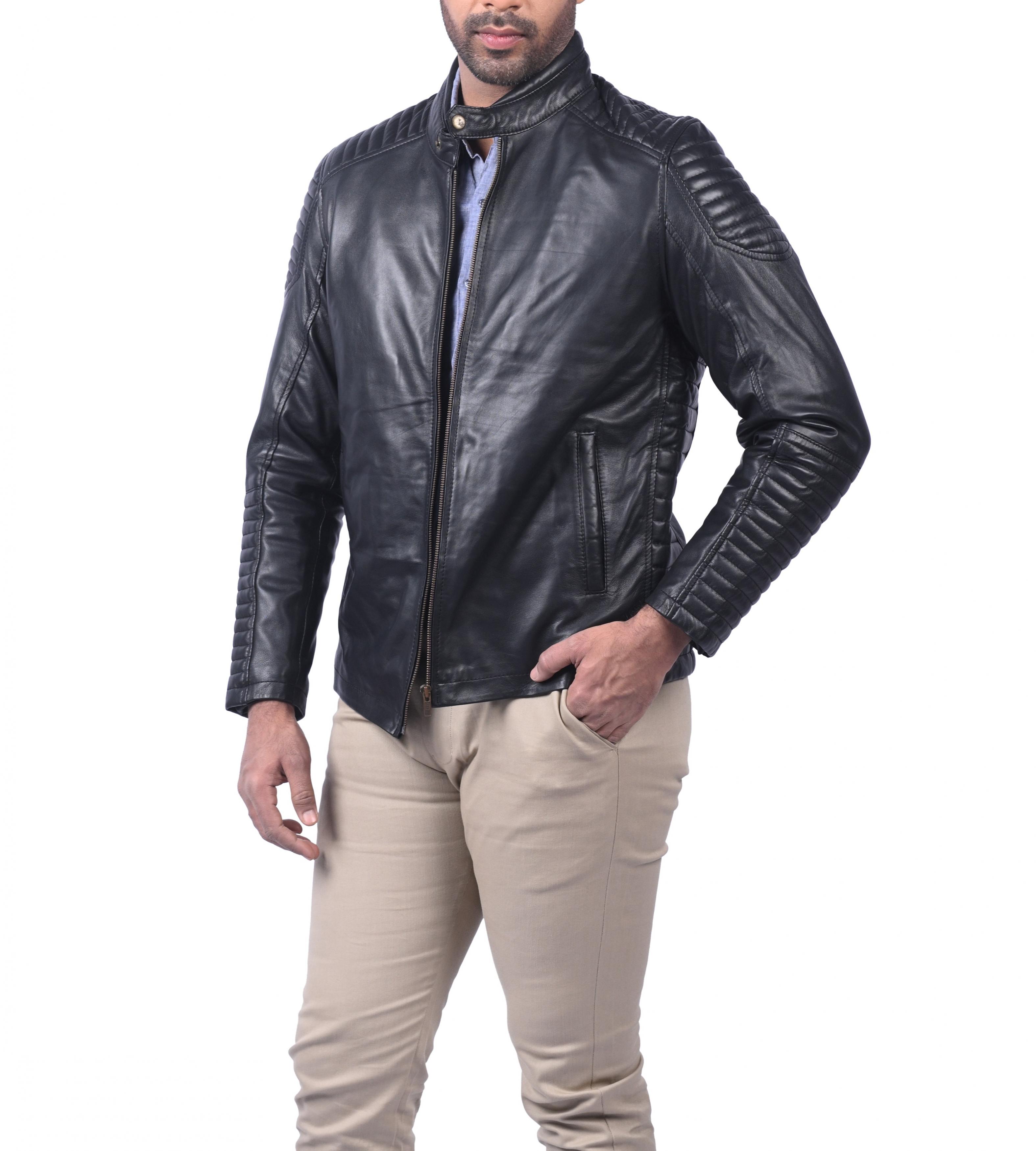 Riding Leather Jackets For Men Black Real Lambskin Biker Quilted ...